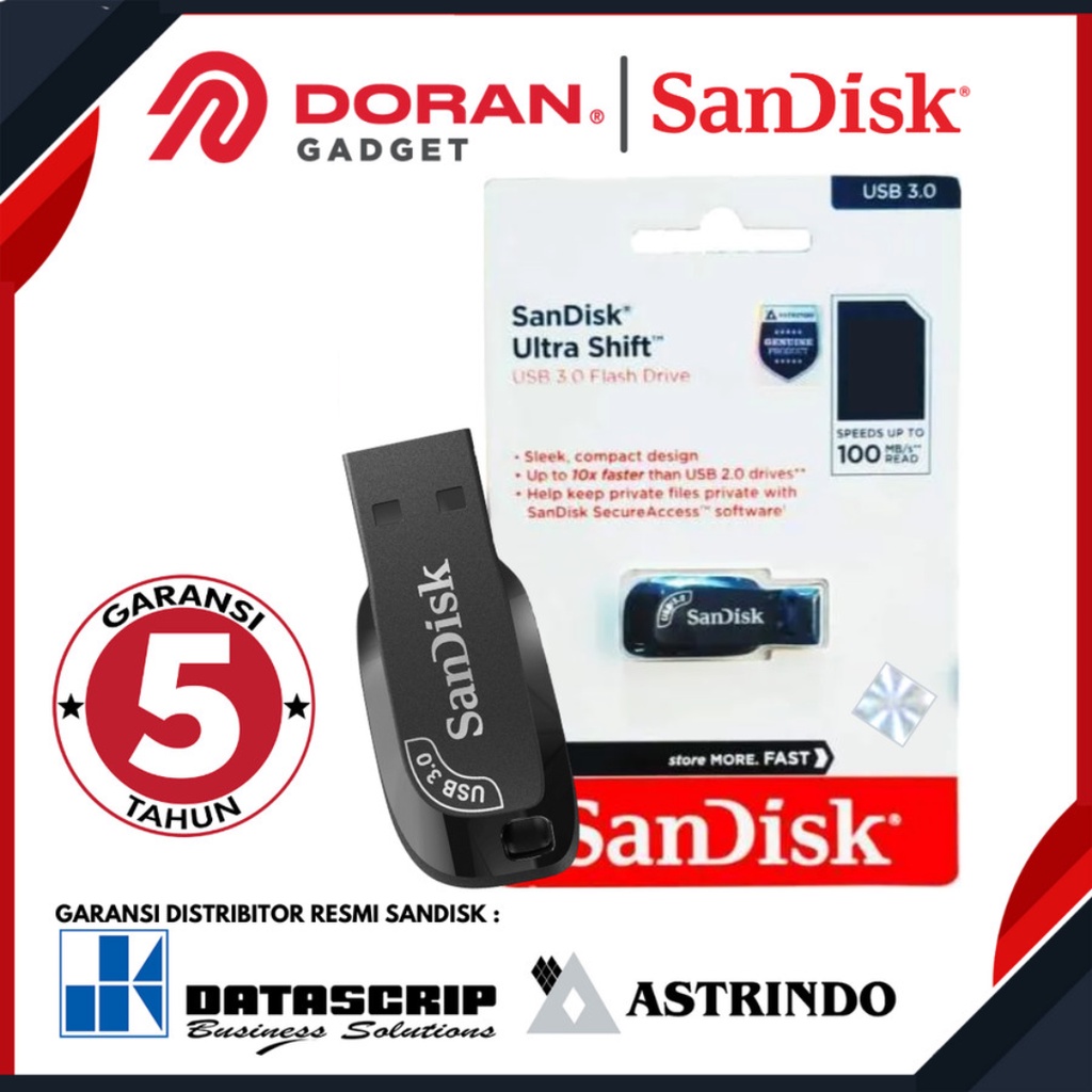 Jual Sandisk Flashdisk Ultra Shift CZ410 USB 3.0 Flashdisk 32GB 64GB ...