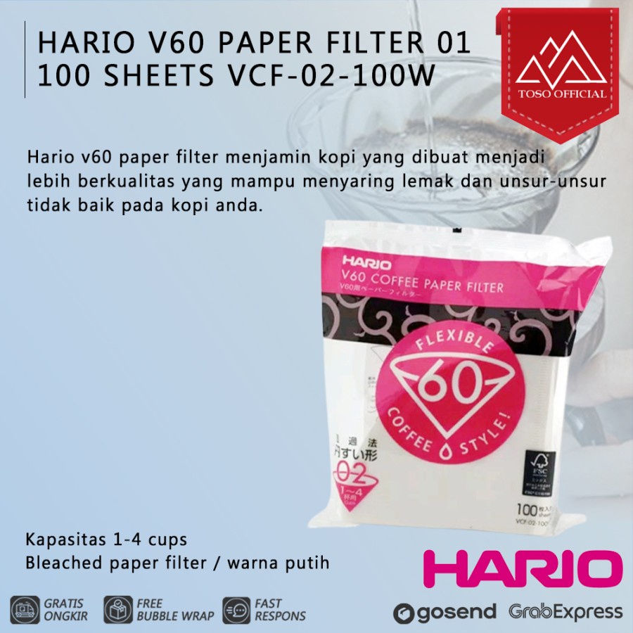Jual HARIO V60 PAPER FILTER 01 110 SHEETS VCF-02-110W KERTAS SARINGAN ...
