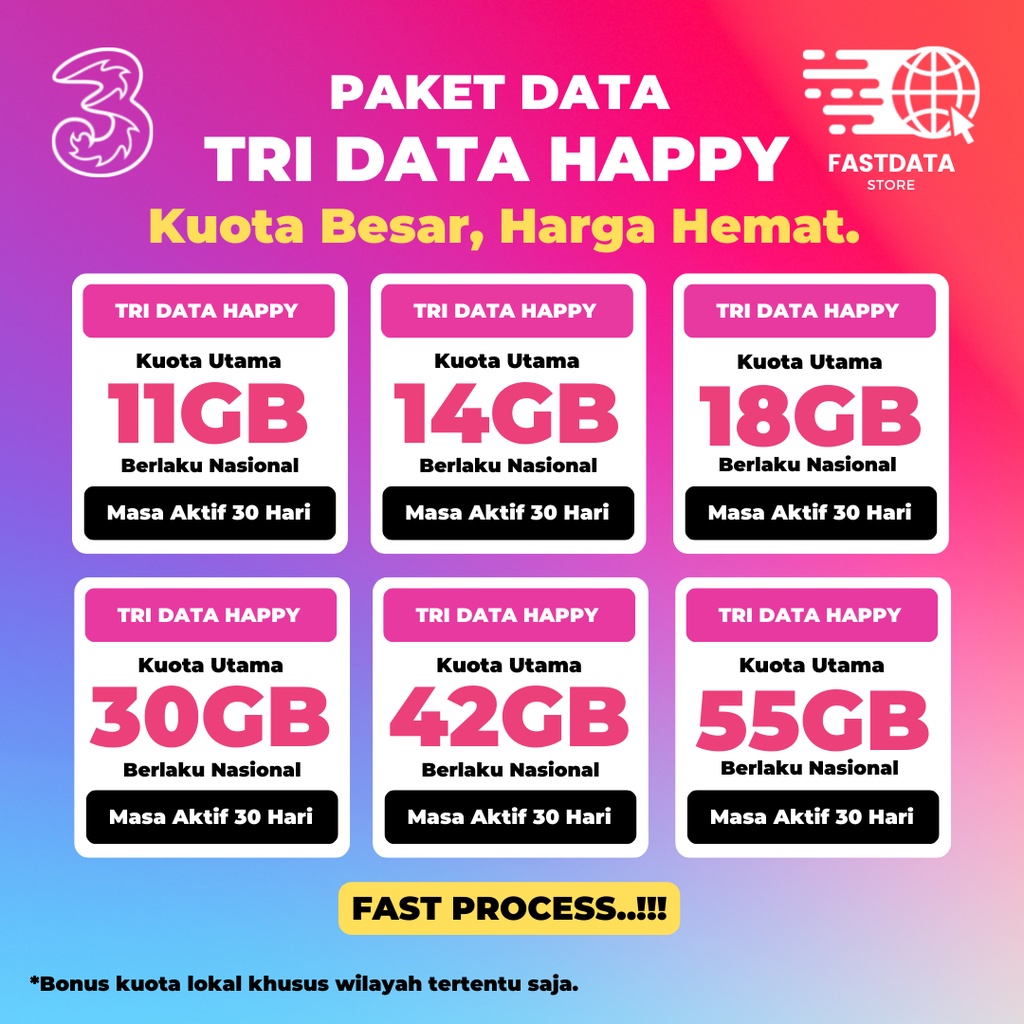 Jual PAKET DATA TRI HAPPY & UNLIMITED ALWAYS ON SUPER MURAH PROSES CEPAT | Shopee Indonesia