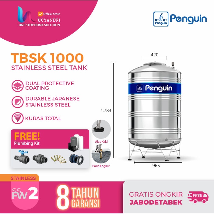 Jual Tangki Air Penguin Stainless TBSK 1000 STAINLESS STEEL / Toren Air ...
