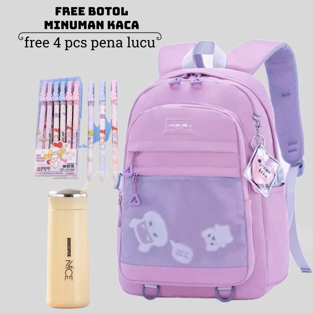 Jual Tas Sekolah Anak Perempuan SD SMP SMA Ransel Kerja ORIGINAL Tas Ransel Wanita Free Botol ...