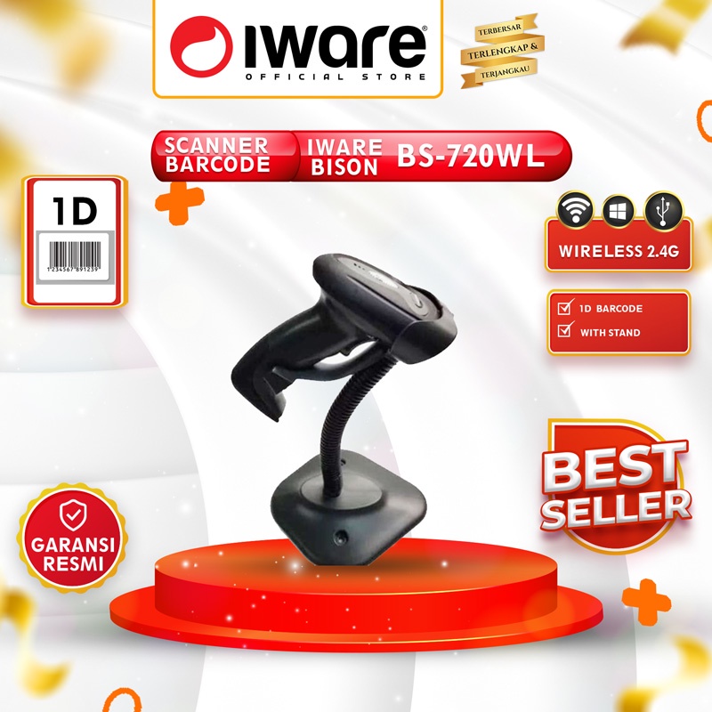 Jual Barcode Scanner Laser 1D Wireless 2.4G Iware BS-720WL with Stand ...
