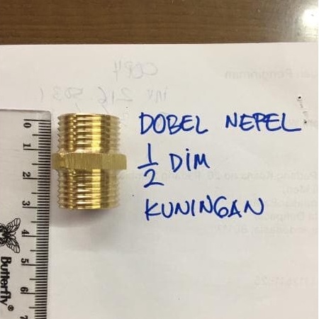 Jual Double nepel 1/2" dobel nepel 1/2 kuningan 0,5 drat luar double nepple sambungan pipa ...