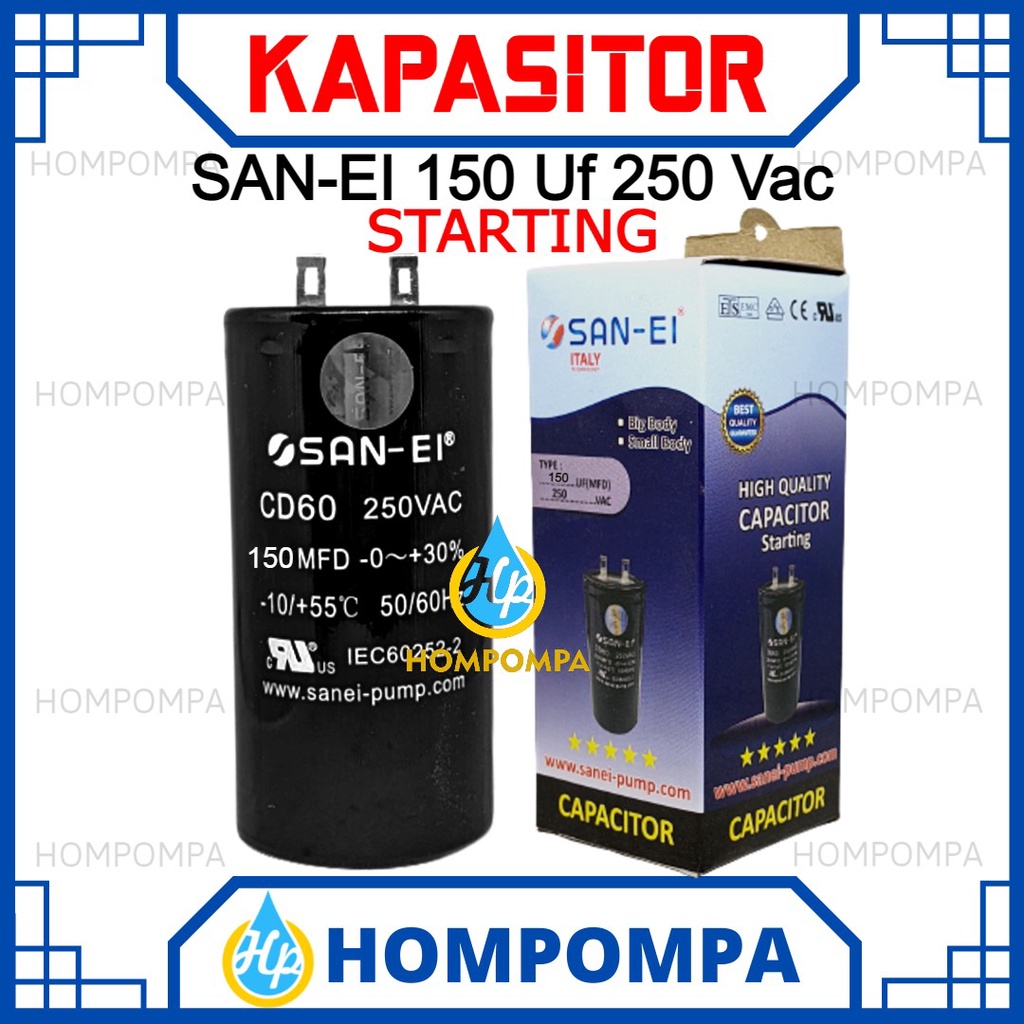 Jual KAPASITOR CAPACITOR STARTING 150uf MFD Mikro 250V SAN-EI SOKET 150 ...