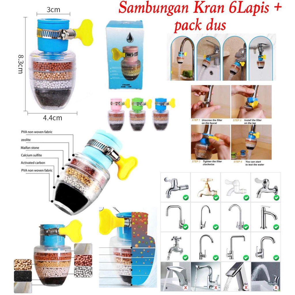 Jual Saringan filter kran air 6 layer water purifier penjernih air ...