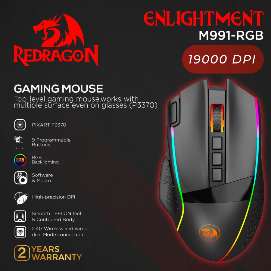 Jual Redragon Wireless Gaming Mouse RGB ENLIGHTMENT - M991-RGB | Shopee ...