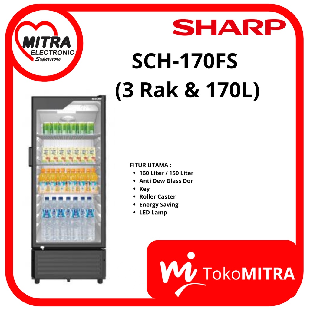 Jual LEMARI ES SHOWCASE SHARP SCH-170FS (3 Rak & 170L) | Shopee Indonesia