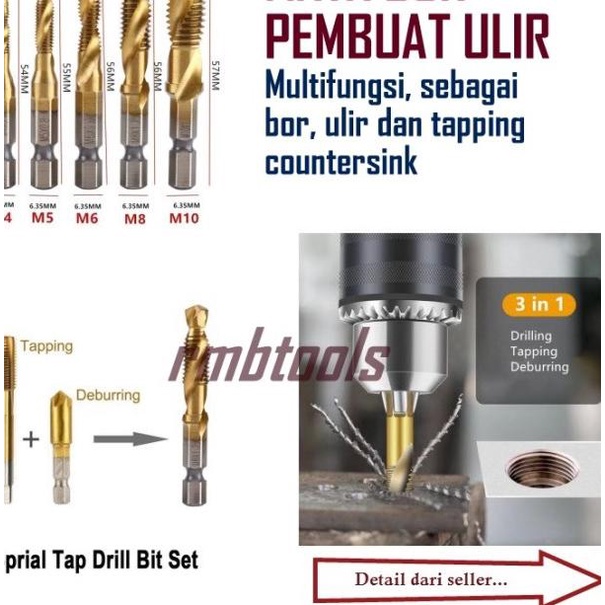 Jual Mata Bor Pembuat Ulir Drat M3 - M10 6Pcs Drill Tap Set Countersink ...