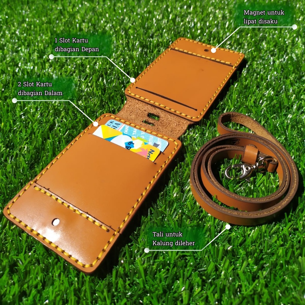 Jual Name Tag Id Card Model Flip Magnet Saku Kulit Asli Id Card Magnet ...
