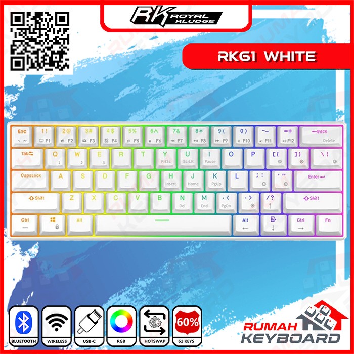 Jual MECHANICAL KEYBOARD - ROYAL KLUDGE - RK61 - 3 MODE - RGB - WHITE ...