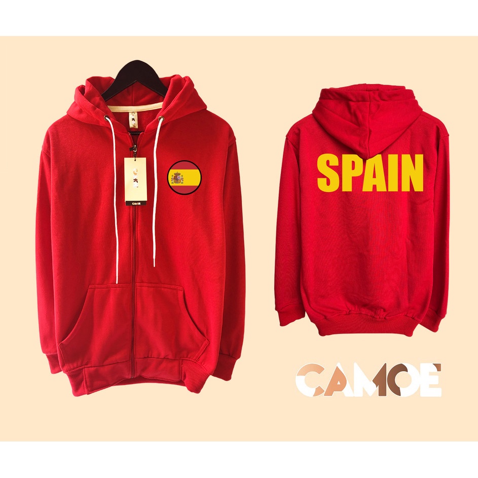 Jual Jaket Hoodie Zipper CAMOE Spain Flag Bendera Spanyol | Shopee ...