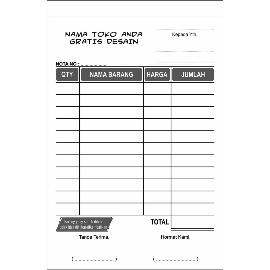 Jual NOTA PEMBELIAN 1Ply SEHARI JADI NOTA KONTAN GRATIS DESAIN NAMA ...