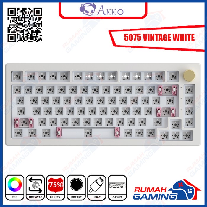 Jual MECHANICAL KEYBOARD - AKKO 5075 VINTAGE WHITE - 75% - RGB - GASKET ...
