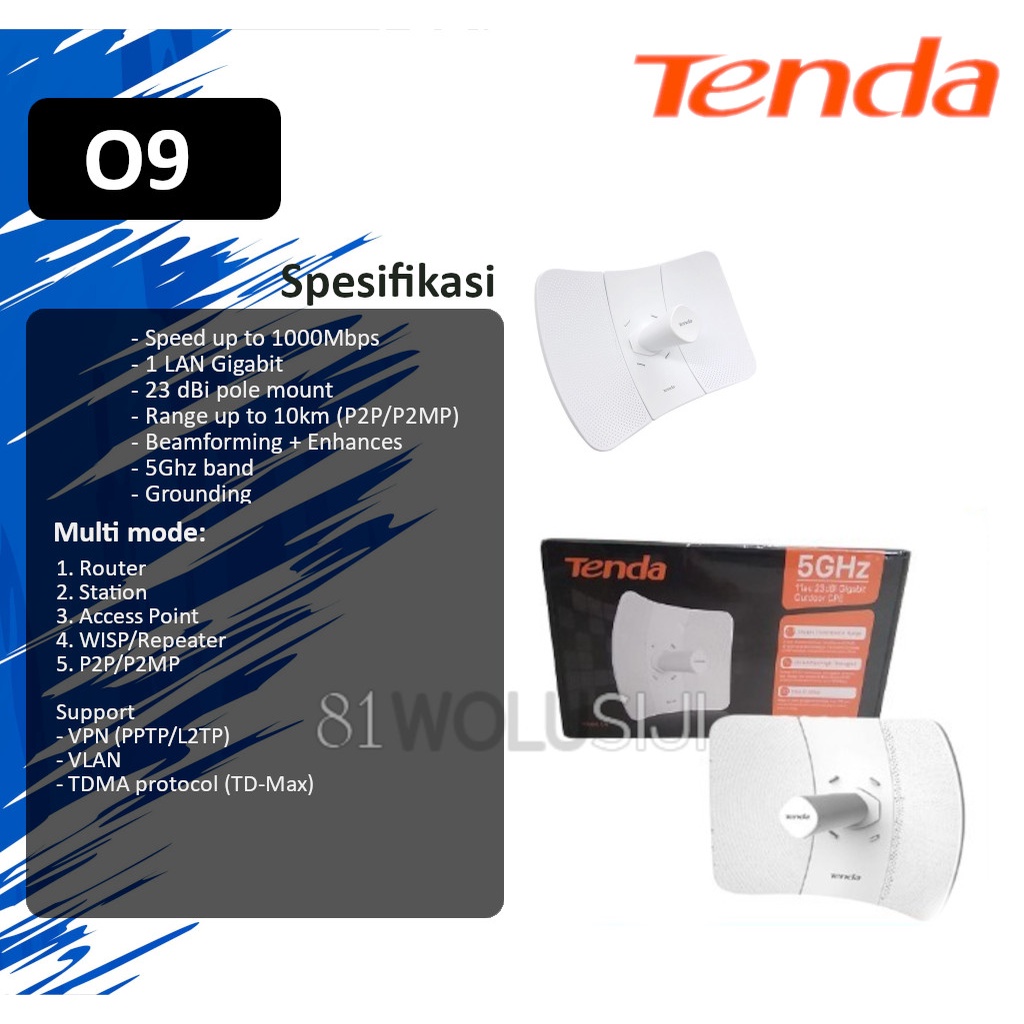 Jual Tenda O9 Router 5Ghz 11AC 23dbi Gigabit Wireless Outdoor AP/P2P ...