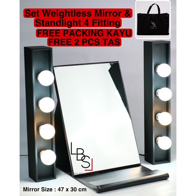 Jual SET VANITY LIGHT BOX & WEIGHTLESS FOLDING MIRROR + PACKING KAYU ...