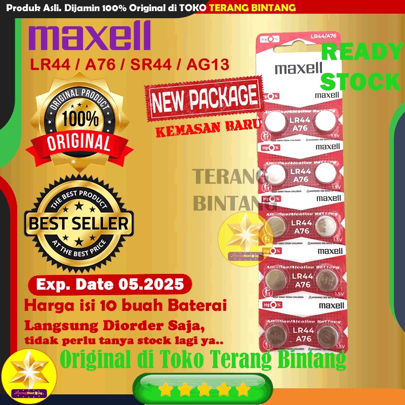 Jual Baterai LR44 SR44 AG13 MAXELL 1.5V Baterei Batre Batere Battery | Shopee Indonesia