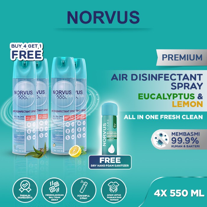 Jual NORVUS Air Disinfectant Spray 4 pcs 550ml Free Dry Hand Foam ...