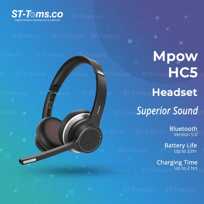 Jual MPOW HC5 / HC 5 Business Headset Wireless Dual Mic Noise ...