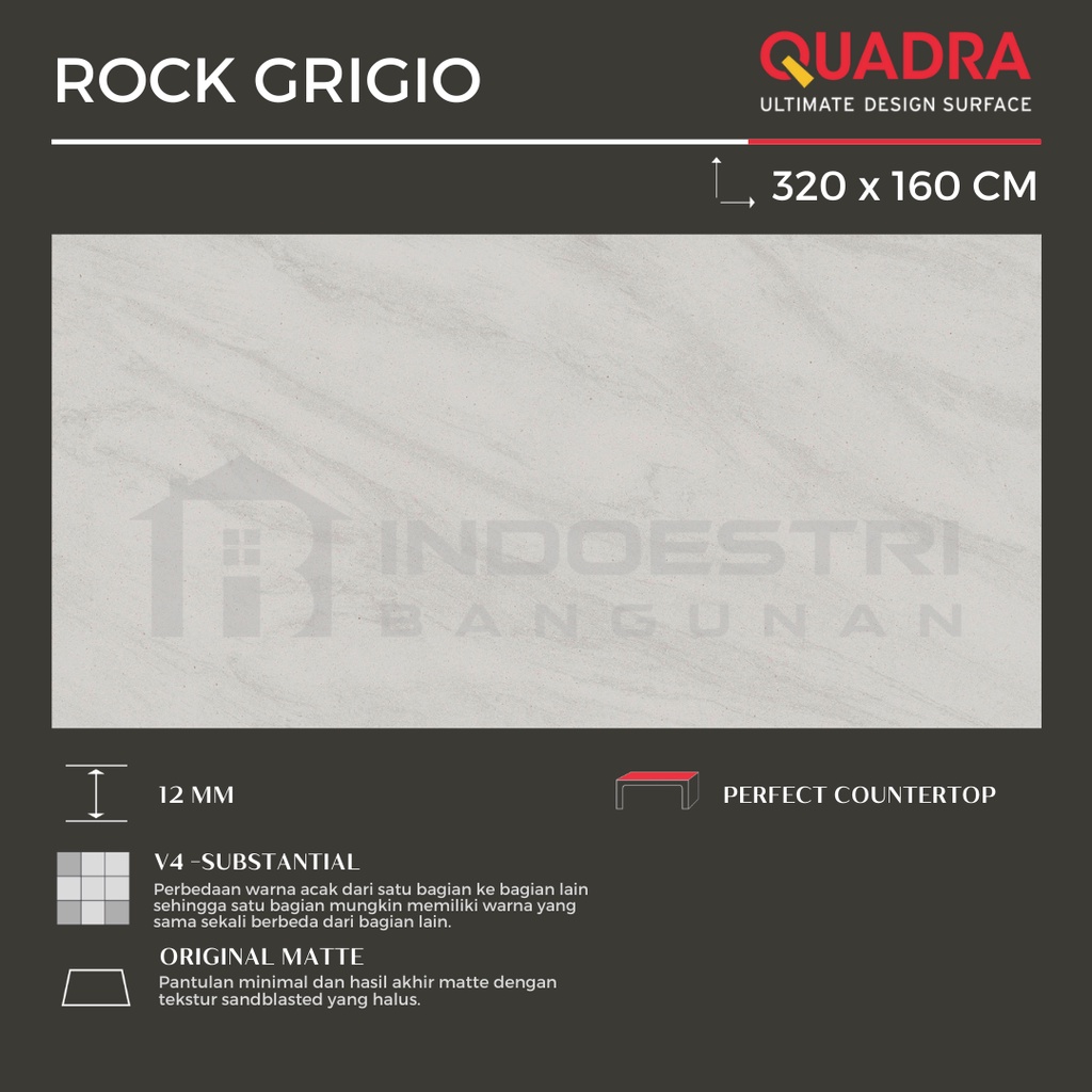 Jual Granit Quadra Rock Grigio 320 x 160cm (1 keping / 5,12m2) Original Matte | Shopee Indonesia