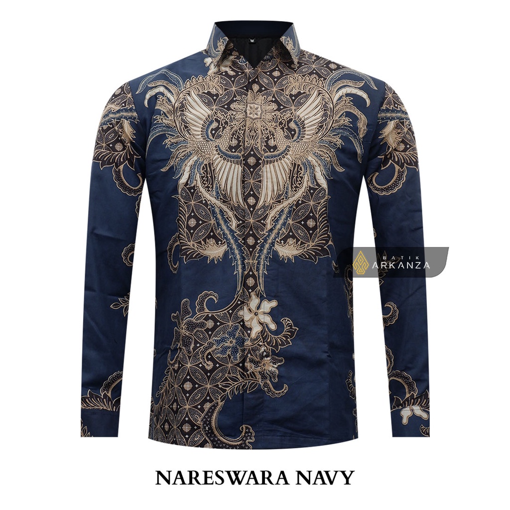 Jual BATIK ARKANZA Motif NARESWARA NAVY Kemeja Batik Pria Lengan ...