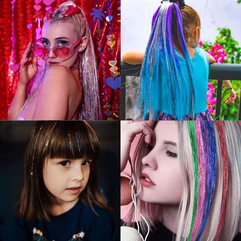 Jual Termurah Aksesoris Rambut Palsu Holographic Sparkle Hair Tinsel ...