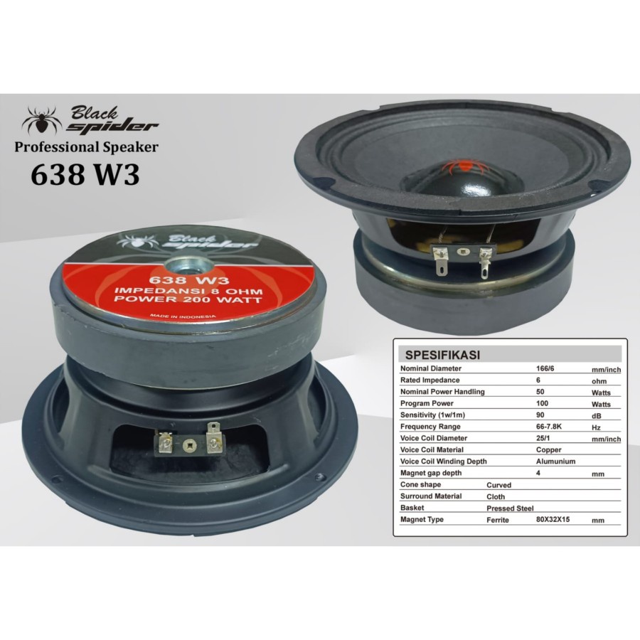 Jual Speaker Midle Blackspider 6 inch Black Spider 638 W3 6" Original ...