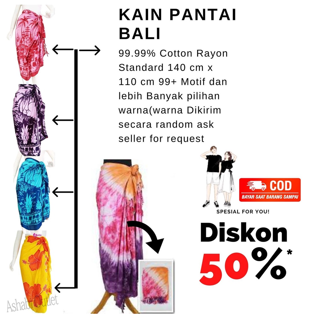 Jual Kain Pantai 115 X 115 Cm / Kain Bali Corak Pantai / Kain Bali ...