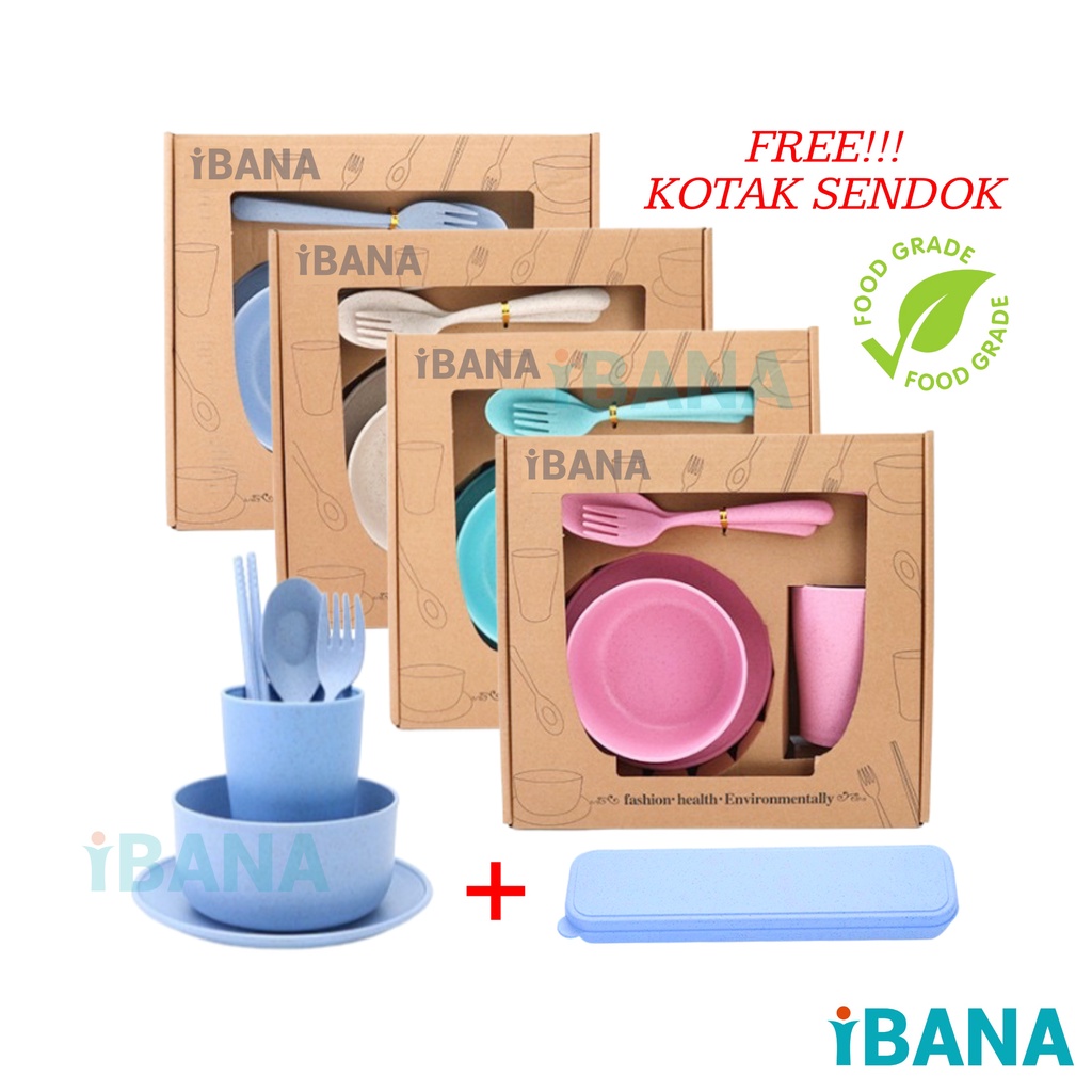 Jual IBANA MANGKOK WHEAT STRAW SET SOUVENIR GIFT BOX 7IN1 MANGKUK WHEAT ...