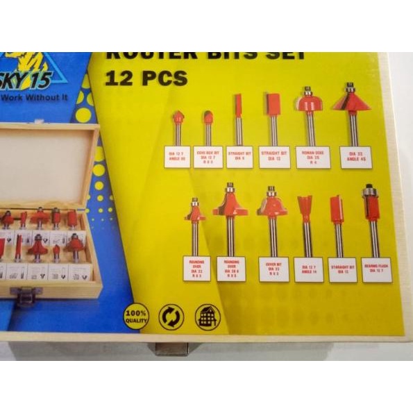 Jual MAIL SET 12 pc router bit set mata profil mata trimmer krisbow ...