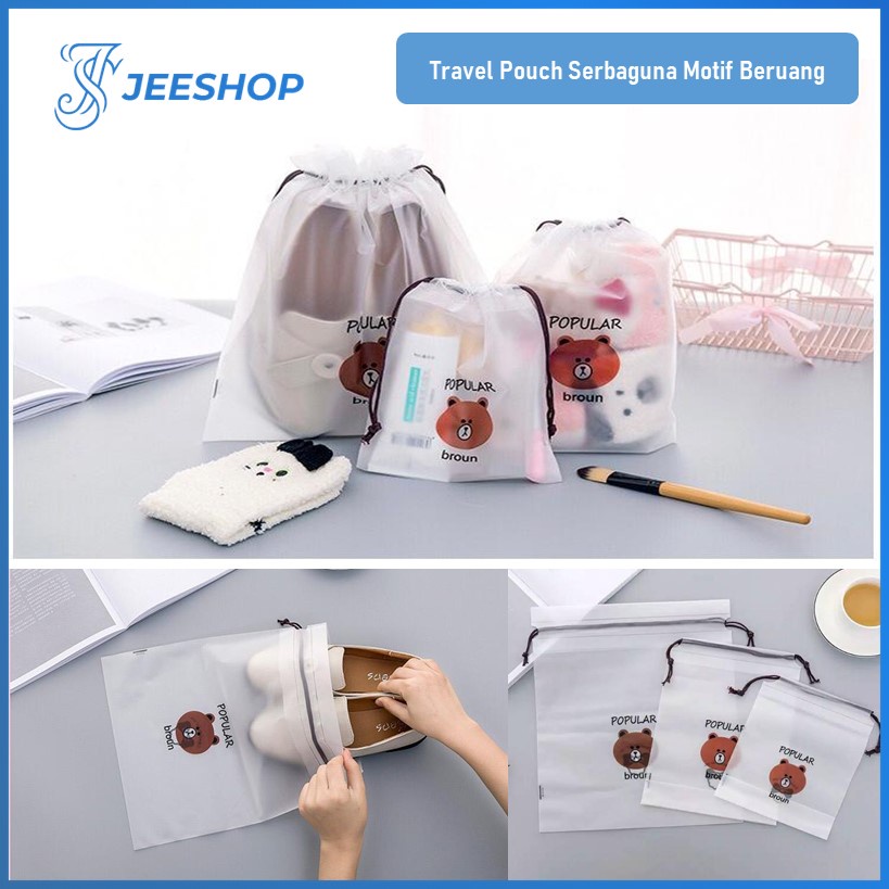Jual Travel Pouch Serut Motif Beruang Lucu Transparan Serbaguna ...