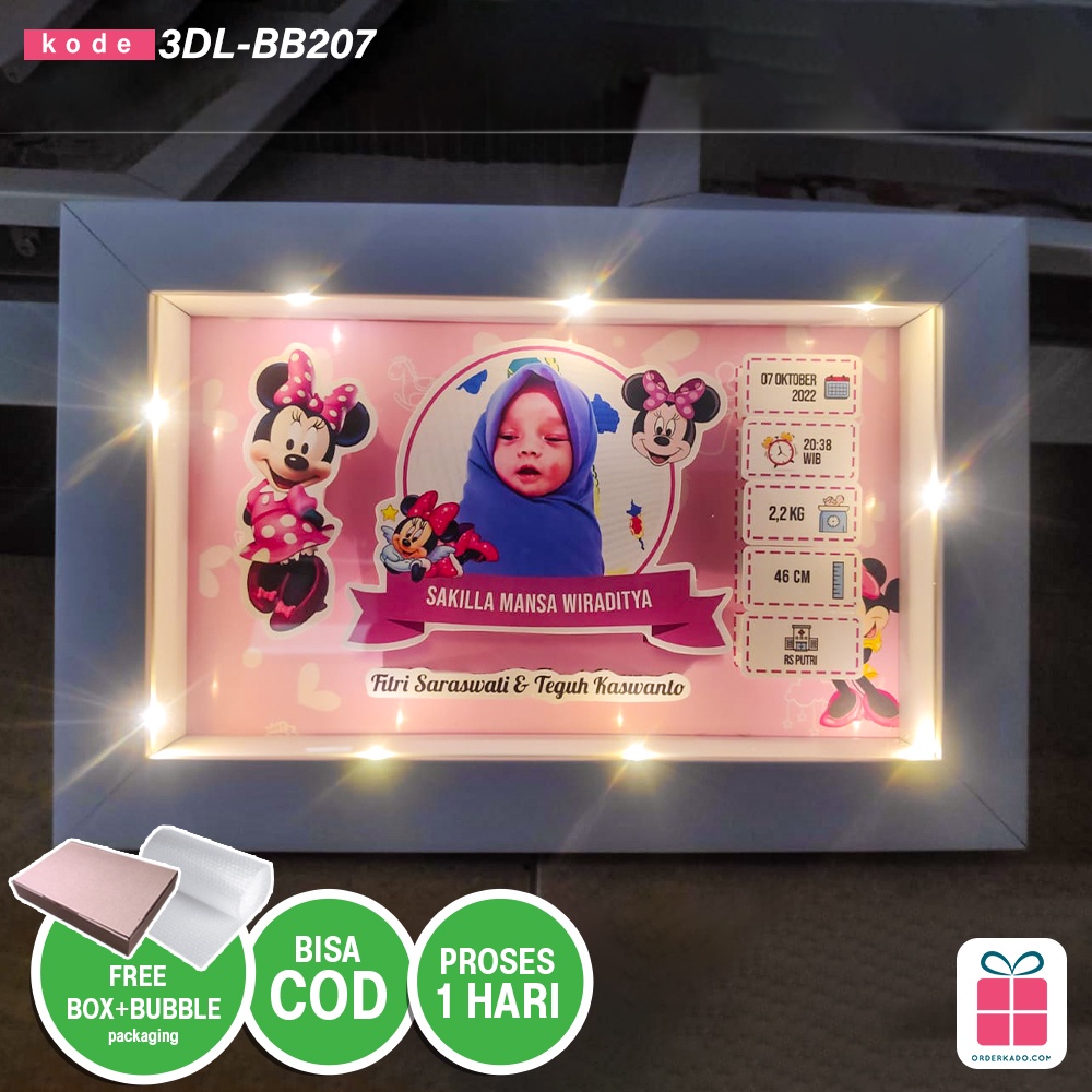 Jual FRAME 3D LAMPU -Kado / Hadiah Bayi (Biodata Bayi) Baby Born Girl 1 Hari Jadi | Bisa COD 3D ...