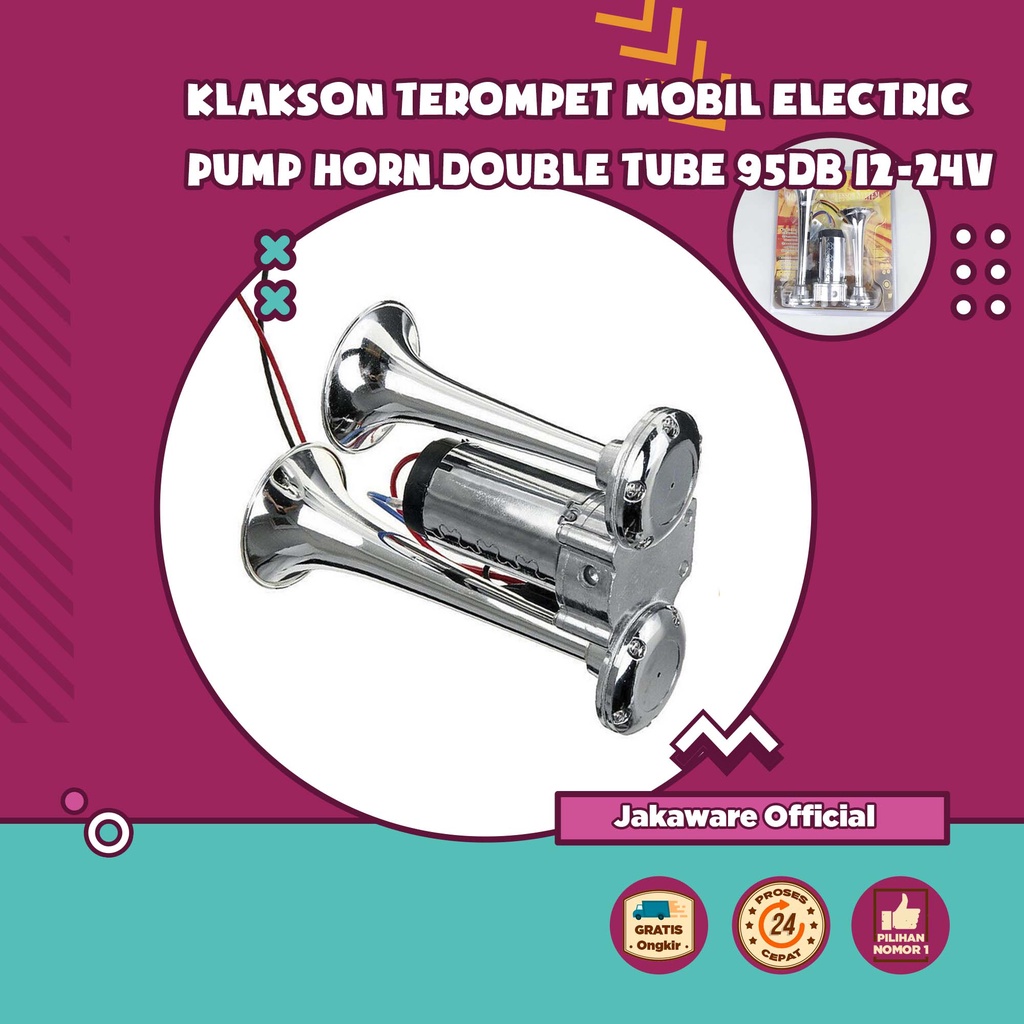 Jual KLAKSON TEROMPET MOBIL HORN DOUBLE TUBE 95DB 12-24V RELAY SUARA ...