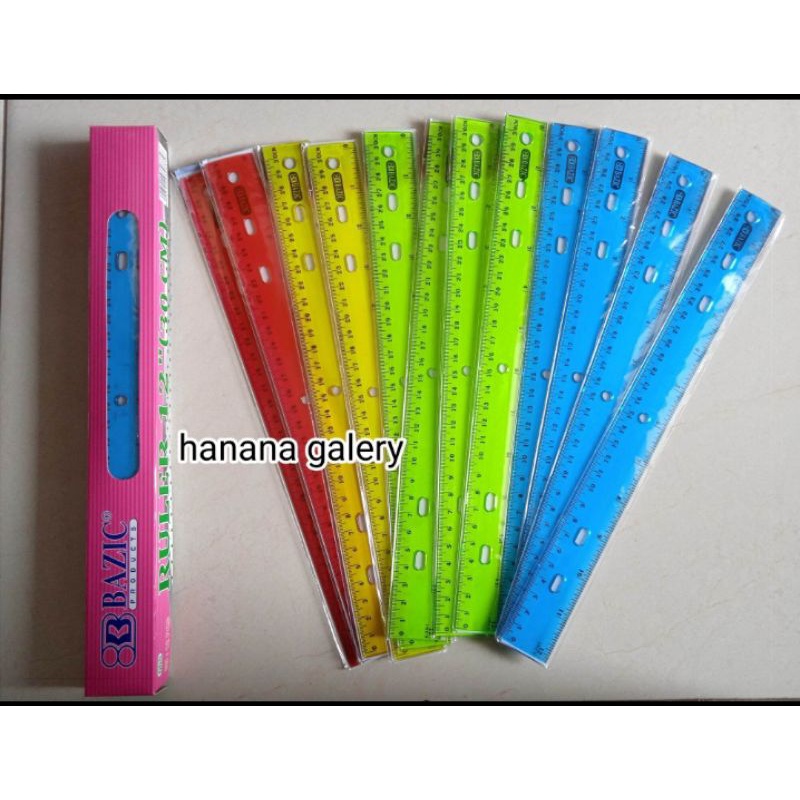 Jual Penggaris plastik 30cm BAZIC / JENIA (1 pack isi 12 pcs) | Shopee ...