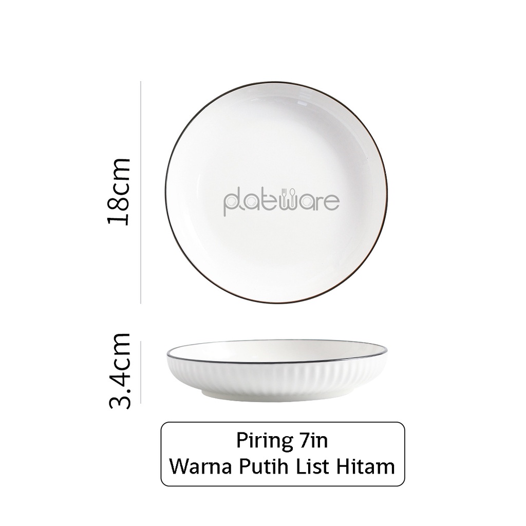 Jual Piring Makan Piring Dessert Putih List Hitam Ukuran 18cm dan 20cm ...