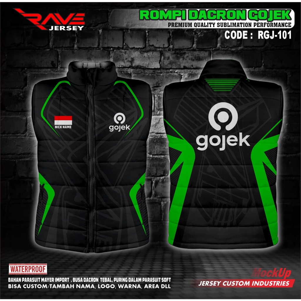 Jual ROMPI PUFFER/DACRON/GELEMBUNG KURIR G*JEK FULL PRINTING CUSTOM ...