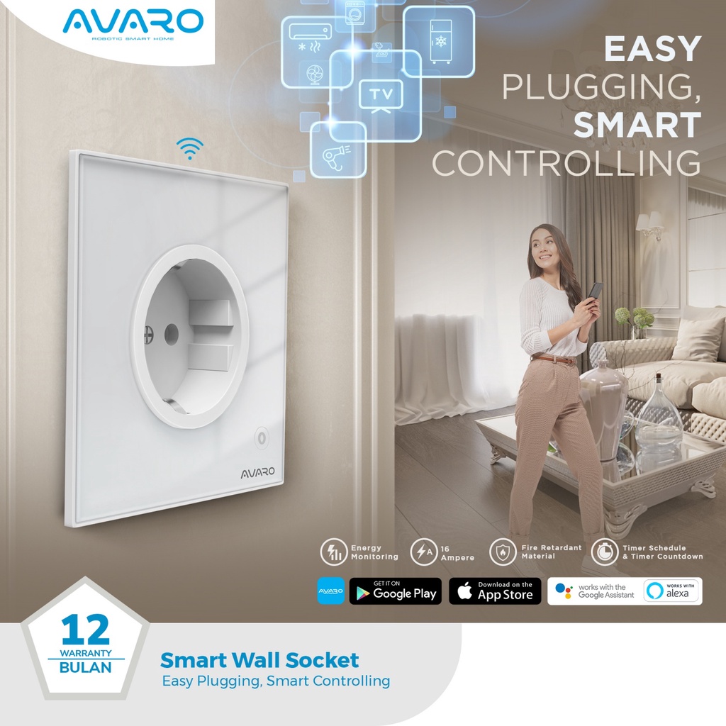 Jual AVARO WIFI Smart Wall Socket Colokan Listrik Dinding 16A (3000W ...