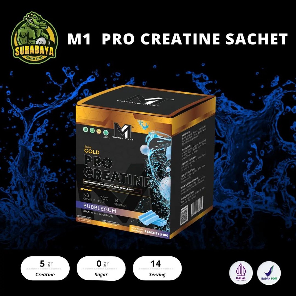 Jual M1 Muscle First Gold Pro Creatine Monohydrate 7 Sachet 7 Serving ...