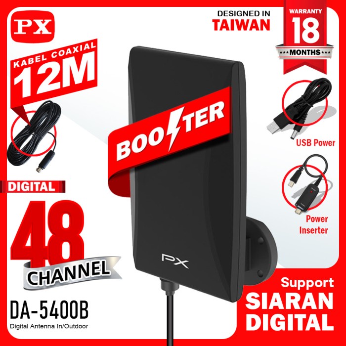 Jual Antena TV Digital Analog Indoor Outdoor Booster DVB T2 PX DA-5400B ...