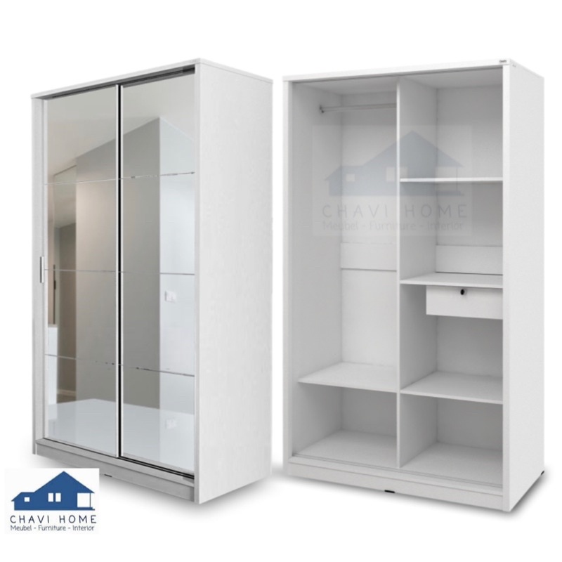 Jual lemari pakaian lemari baju 2 pintu sliding geser dengan kaca full ukuran 120cm | Shopee ...
