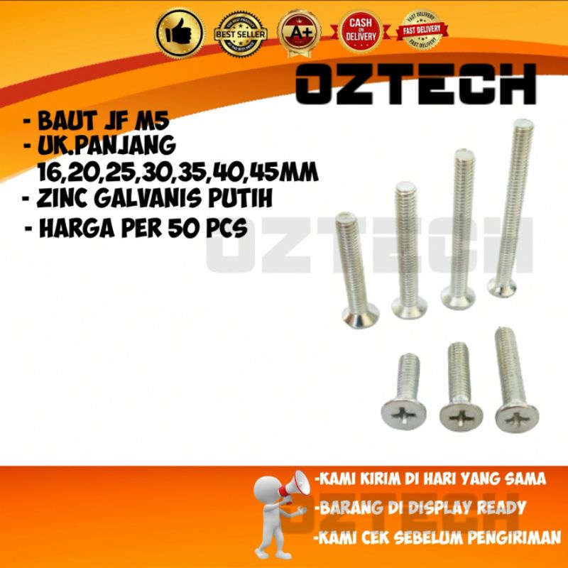 Jual Baut JF / Sekrup flat / skrup machine screw / mur jf galvanis putih M5 per 50pcs | Shopee ...