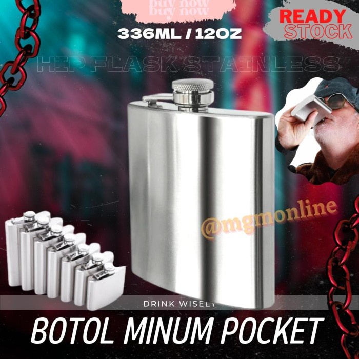 Jual Botol pocket Stainless 336ml Hip Flask 12oz liquor botol minuman ...