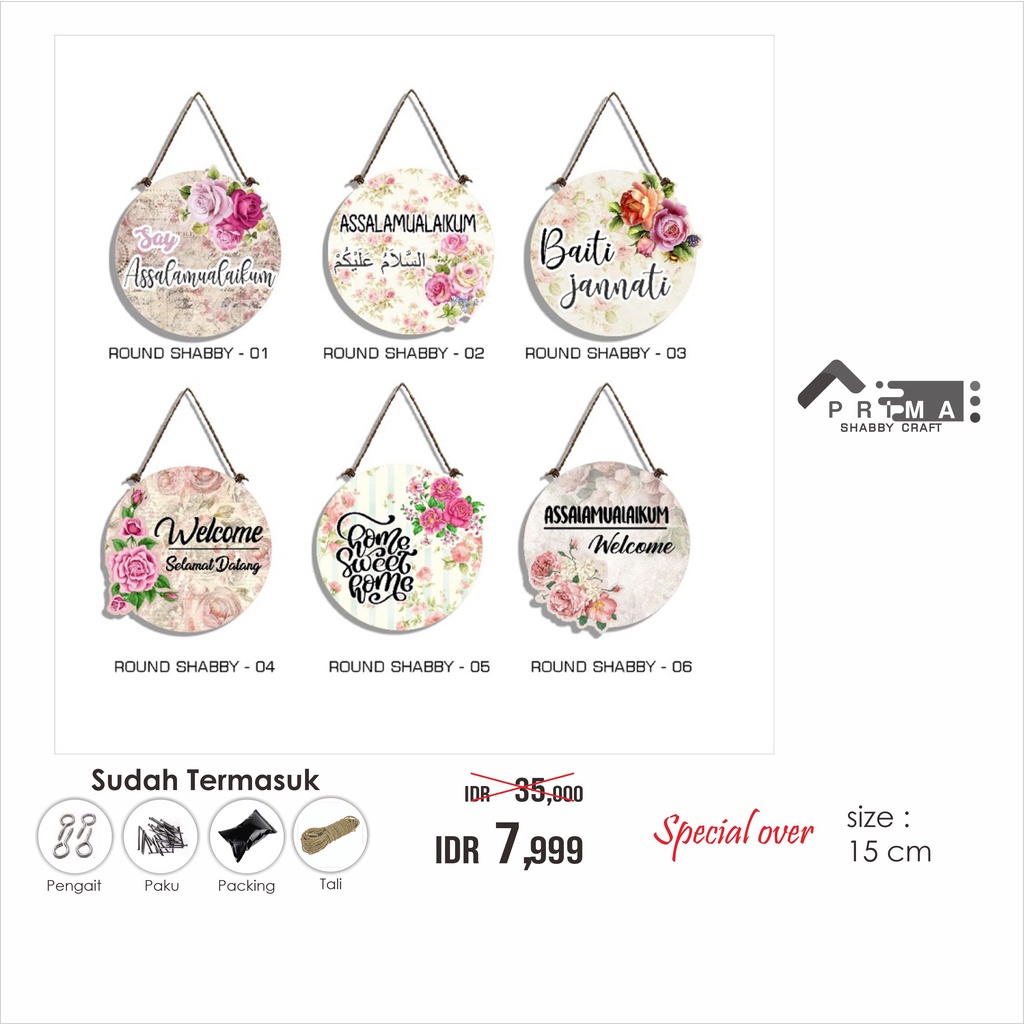 Jual Hiasan Pajangan Dinding Walldecor Poster Kayu Round Shabby Welcome Assalamualaikum Home ...