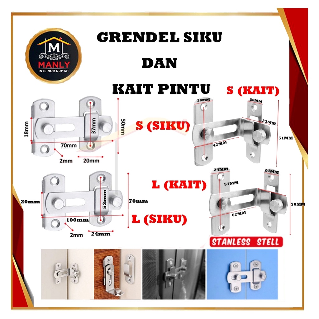 Jual Grendel Slot Pintu Siku dan Kait S (Kecil) & L (Besar) Isi (1pcs ...