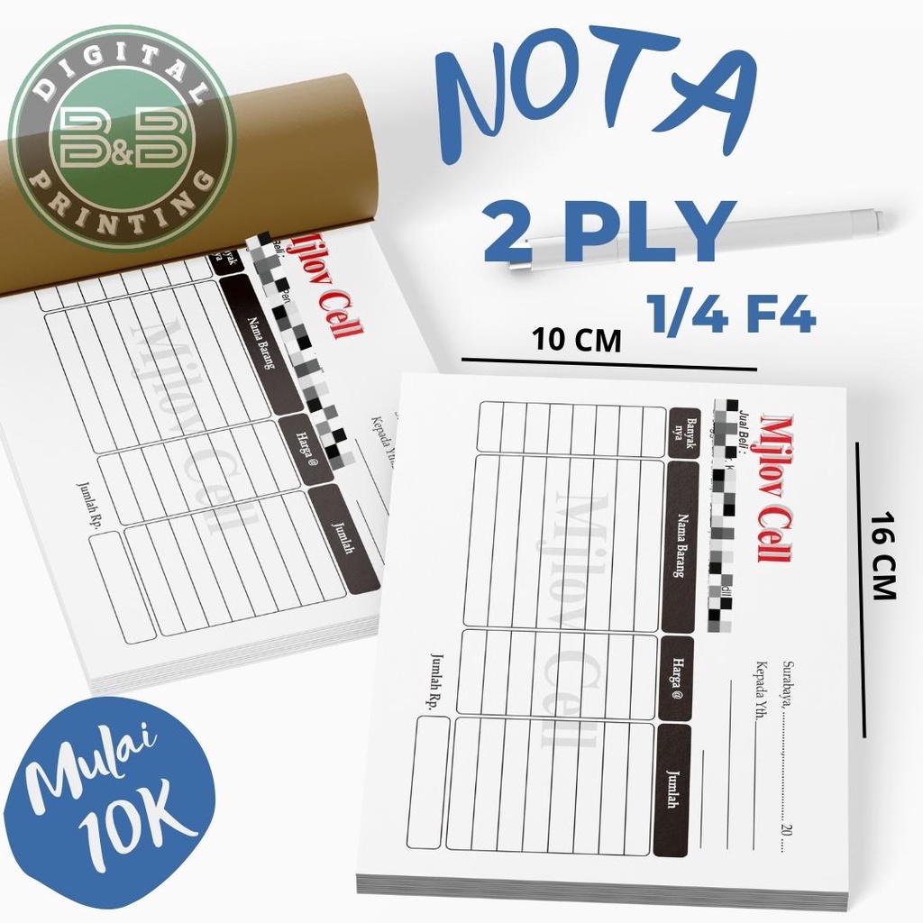 Jual Cetak Nota Custom Olshop Satuan Full Warna 2 PLY Ukuran 1/4 F4 ...