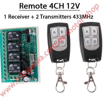 Jual 4 Channel RF Remote Control Wireless 12V (1 Reciever + 2 ...