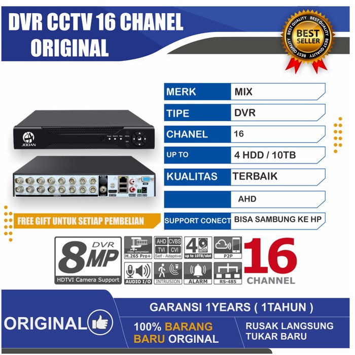 Jual DVR RECORDER CCTV 16 CHANNEL CCTV 16CH 2MP - ORGINAL BERGARANSI ...