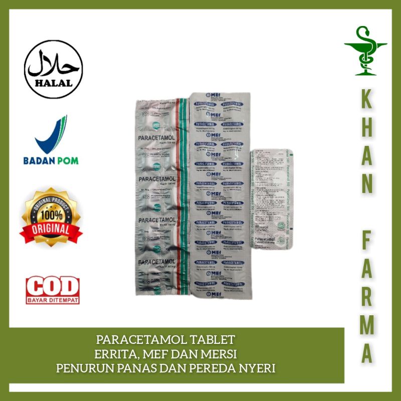 Jual PARACETAMOL 500MG 1 STRIP TABLET ERRITA, MEF DAN MERSI OBAT ...