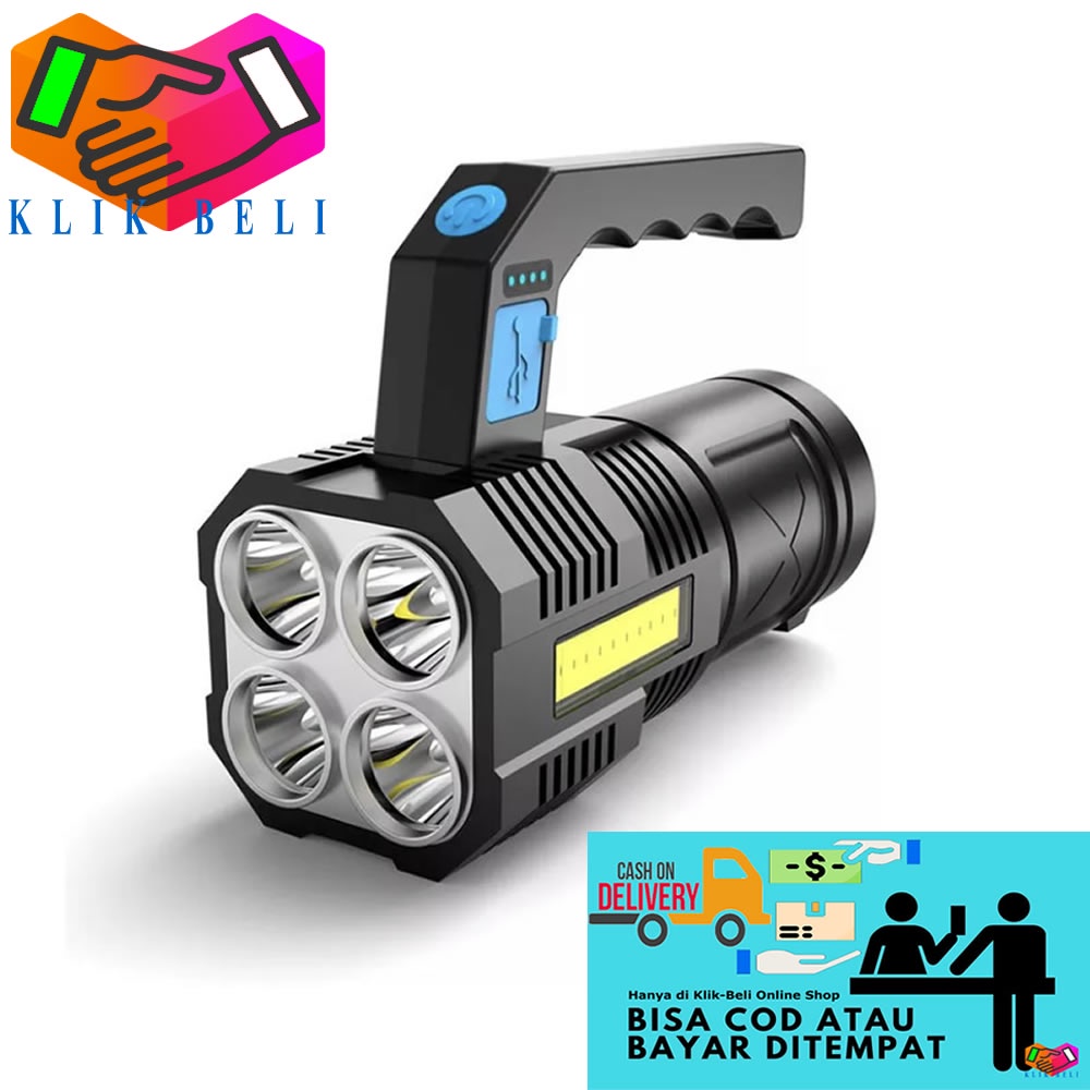 Jual Senter L-20 Gagang LED 4 Mata 48W + 20W Lampu COB 4 Mode Rechargeable Portable Cahaya Super ...