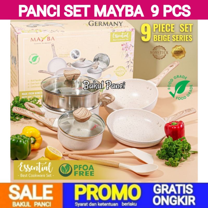 Jual PANCI SET MAYBA ESSENTIAL 9 PC - GOHAPPY FRYPAN WOK MILKPAN ...