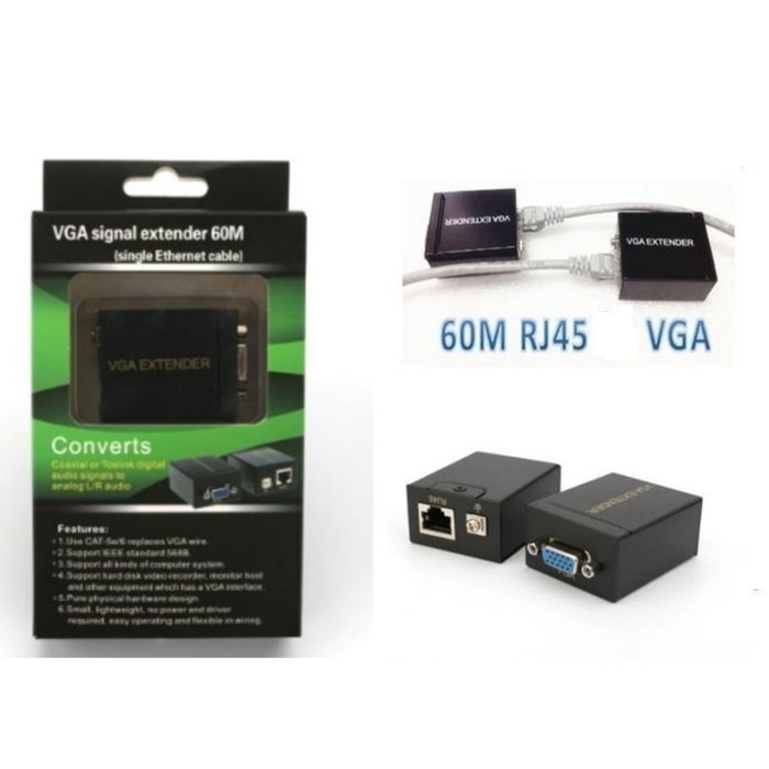 Jual VGA Extender 60m to RJ45 LAN CAT5 CAT6 Ethernet Adapter | Shopee ...